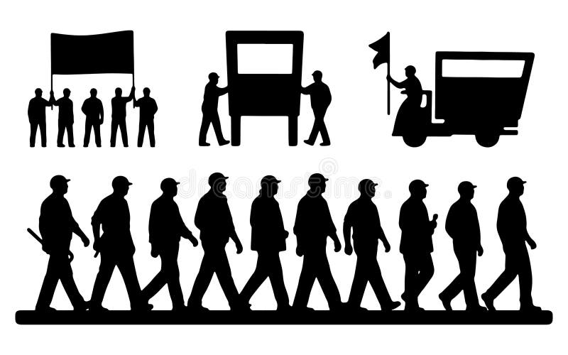 Labor Movement Icons Workers with Banner and Vehicle Stock Vector ...
