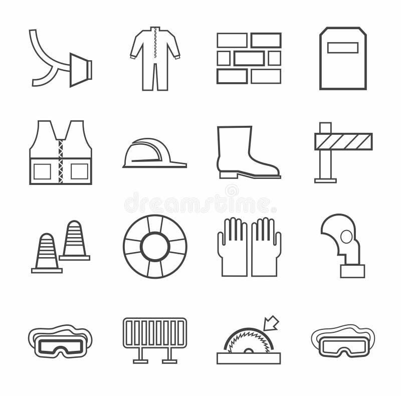 Labor Protection, Contour Icons, Monochrome. Stock Vector ...