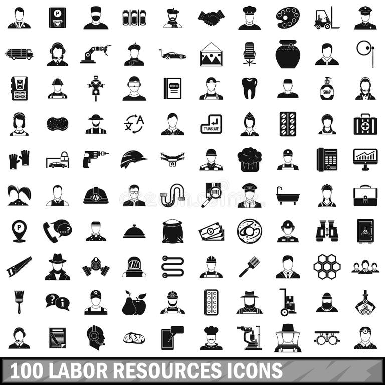 100 Labor Resources Icons Set, Simple Style Stock Vector - Illustration ...