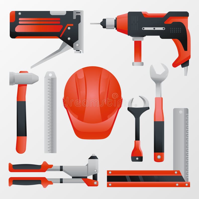 Labor Tools Vector with Helmet and Power Drill Stock Vector ...