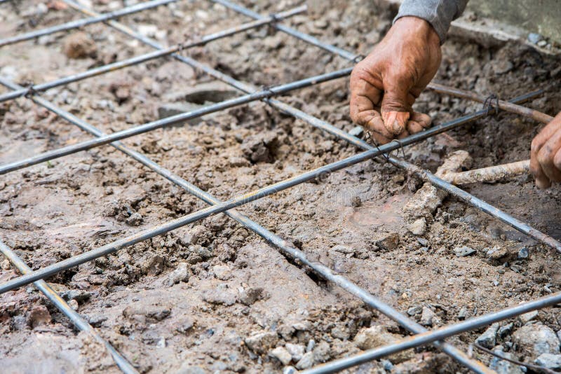 Labor Tying Steel Bar Structure for Ground at Construction Site Stock ...