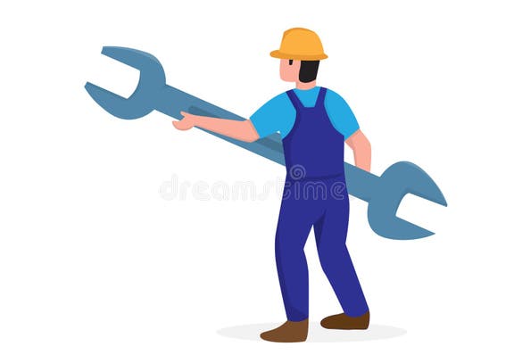 Car Repair Bay Holding a Key To Unscrew a Nut Dressed in a Repairman S ...