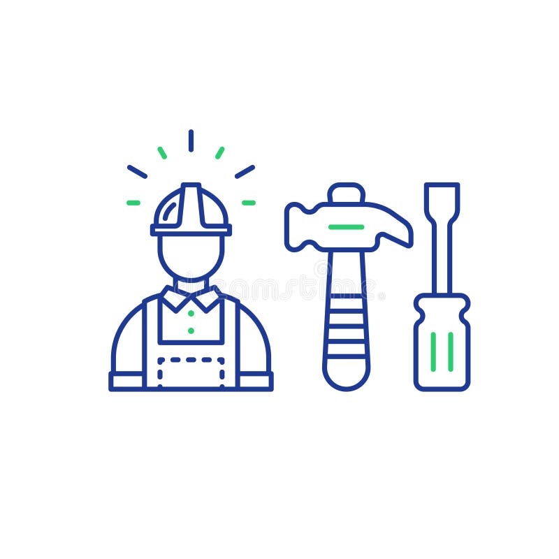 Labor Workforce, Construction Worker in Helmet, Work Tools Stock Vector ...