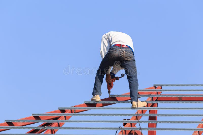 Labor Working in Construction Site for Roof Prepare Stock Image - Image ...