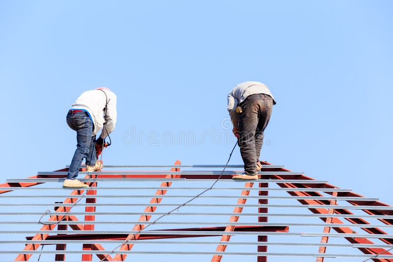 Labor Working in Construction Site for Roof Prepare Stock Photo - Image ...