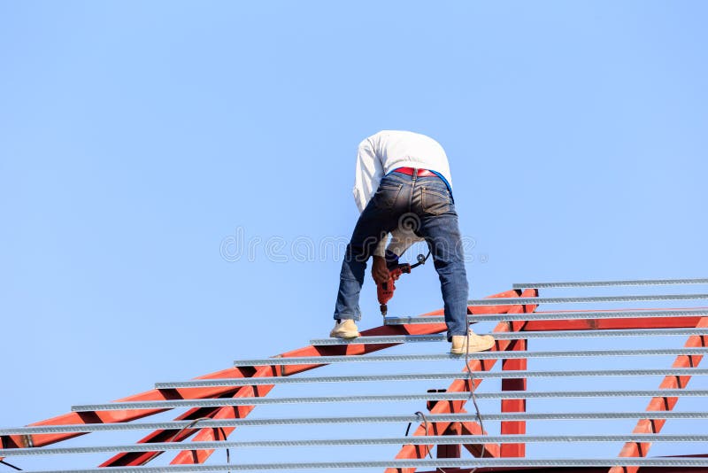 Labor Working in Construction Site for Roof Prepare Stock Photo - Image ...