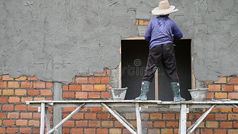 Labor Working Plaster Wall in Construction Site Stock Video - Video of ...