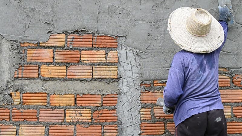 Labor Working Plaster Wall in Construction Site Stock Footage - Video ...
