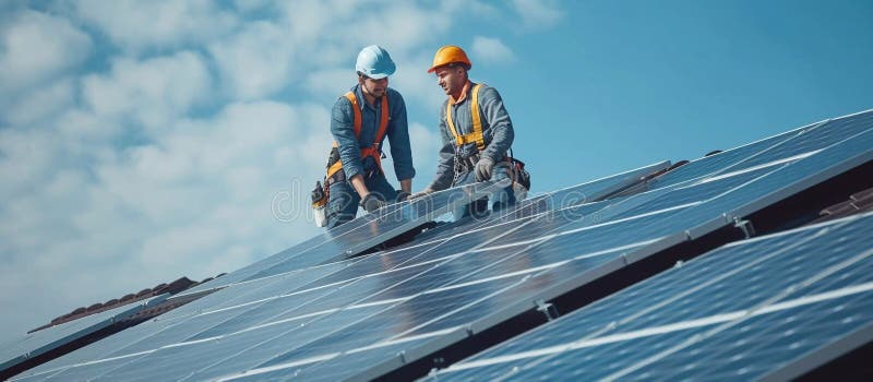 Labor Working on Solar Rooftop, Engineering of Solar Industry Stock ...