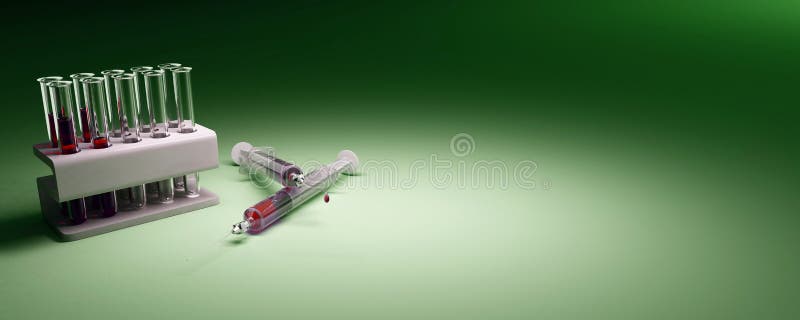 Laboratorium. Spuiten Met Bloed En Veel Flesjes Stock Illustratie ...