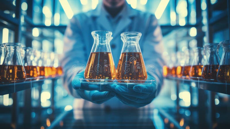 Laboratory Analysis of Amber-Colored Liquid Samples Stock Illustration ...