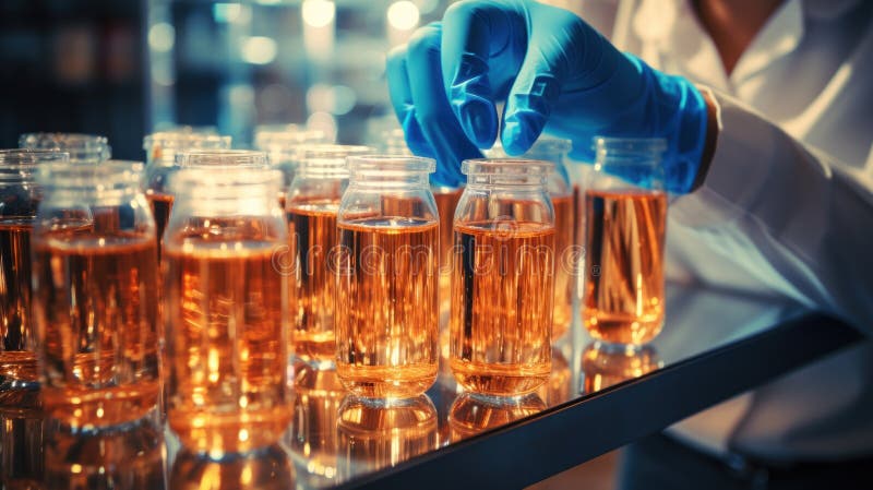 Laboratory Analysis of Amber-Colored Liquid Samples Stock Illustration ...