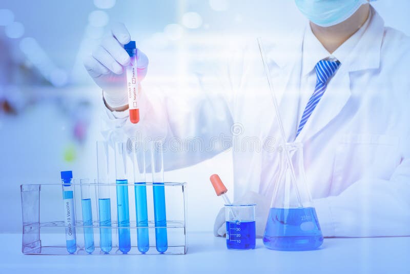 Laboratory Assistant Hand is Holding Blood Test Infected Covid-19 Stock ...