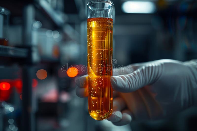 Laboratory Assistant Holds Test Tube with Yellow Liquid, Developing ...