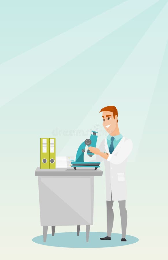 Laboratory Assistant with a Microscope. Stock Vector - Illustration of ...
