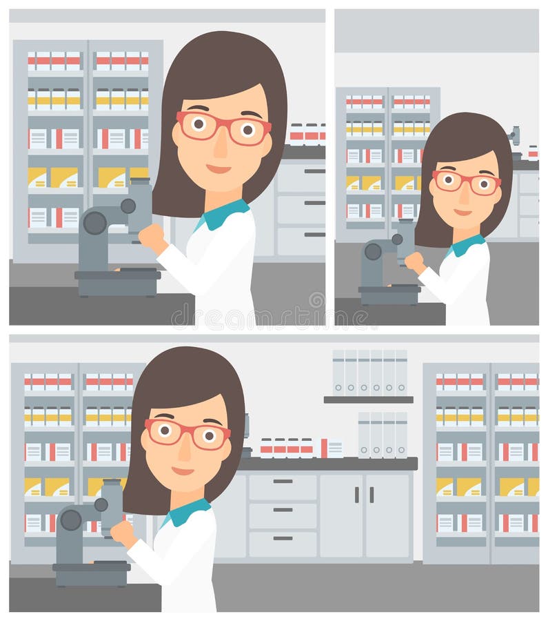 Female Laboratory Assistant. Stock Vector - Illustration of atom, gown ...