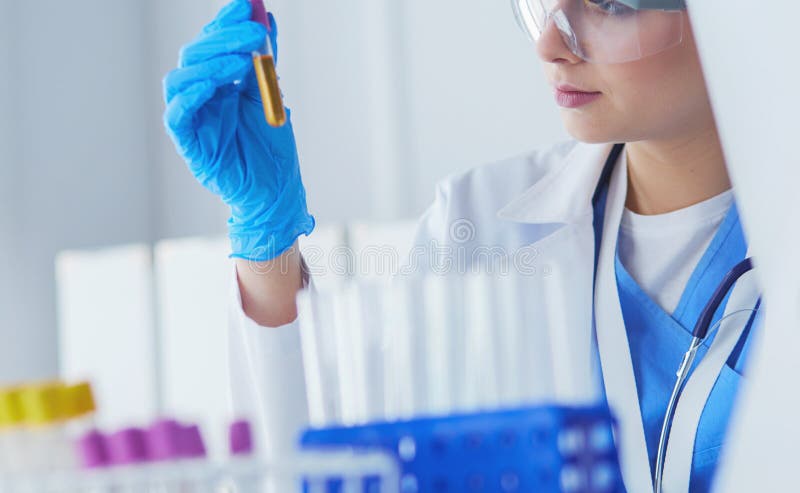 Laboratory Assistant Woman Analyzing a Blood Sample Stock Image - Image ...