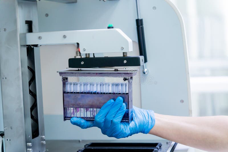 Laboratory Assistant Works with Automatic Multi Slides Stainer at the ...