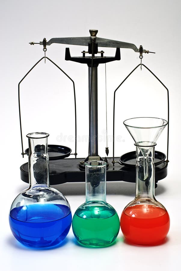 Laboratory Balance and Glassware Stock Photo - Image of fluid, isolated ...