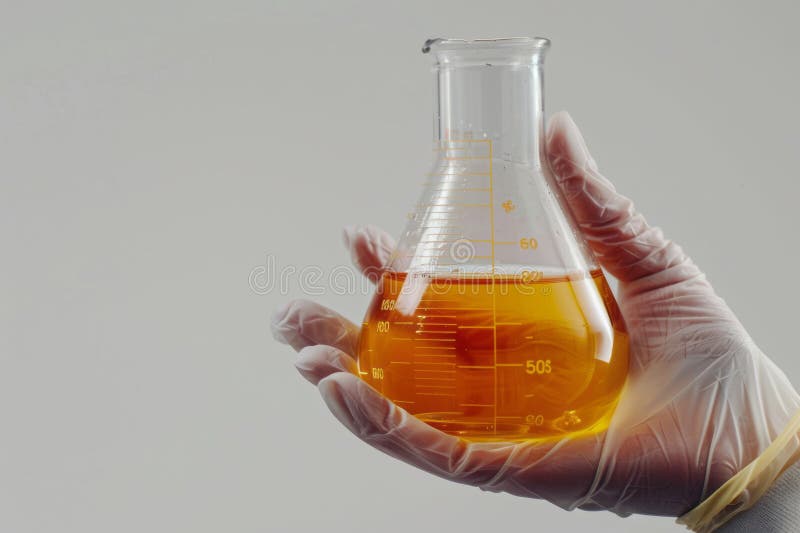 Laboratory Beaker in Chemist Hand in Plastic Glove Stock Illustration ...