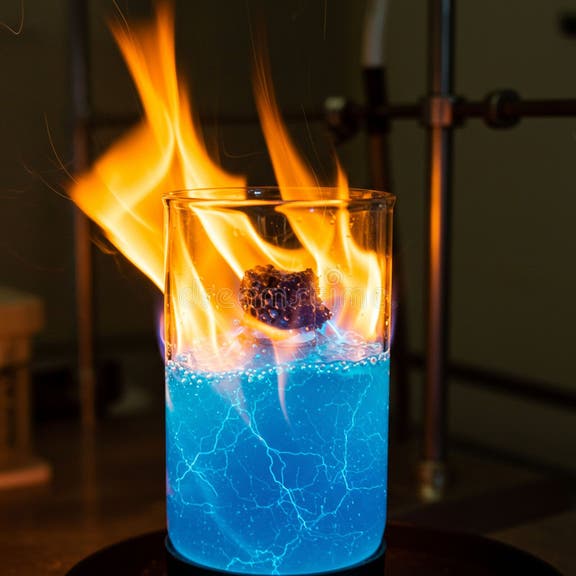A Laboratory Beaker Contains Bright Blue Liquid with Electric-like ...