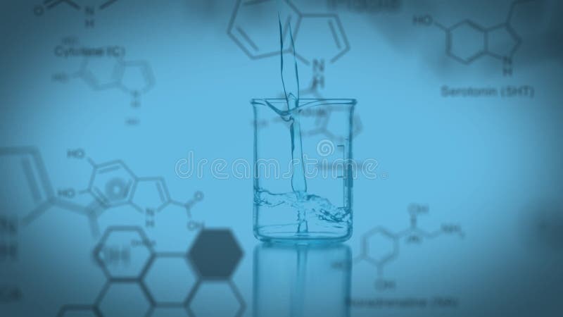 Laboratory Beaker Falling with Data and Structural Formula of Chemical ...