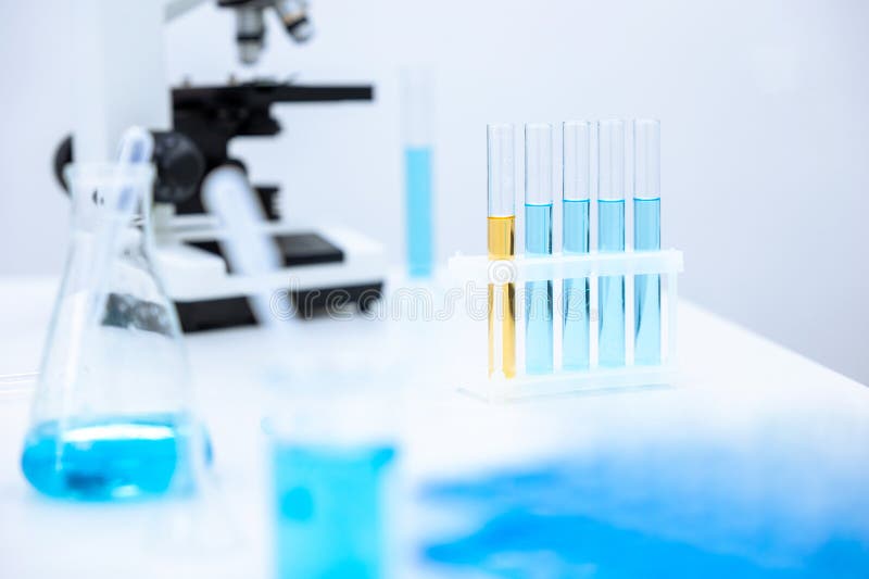 Laboratory Beakers, Microscope, Test Tubes with Liquid Science ...