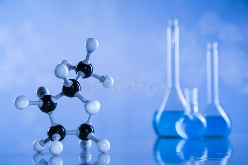Laboratory Beakers,Science Experiment, Blue Background Stock Image ...