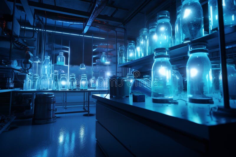 A Laboratory with Blue Lights Inside with Generative AI Stock ...