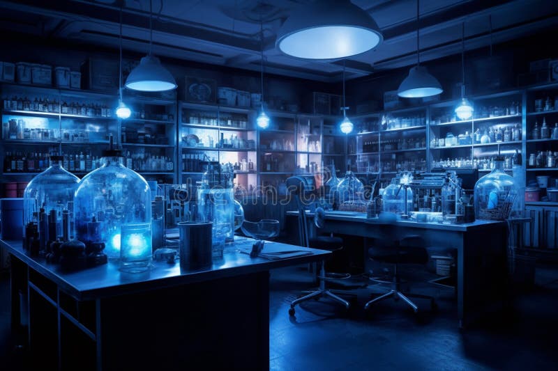 A Laboratory with Blue Lights Inside with Generative AI Stock ...