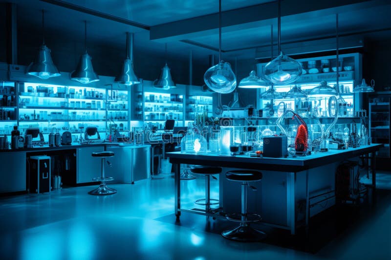 A Laboratory with Blue Lights Inside with Generative AI Stock ...