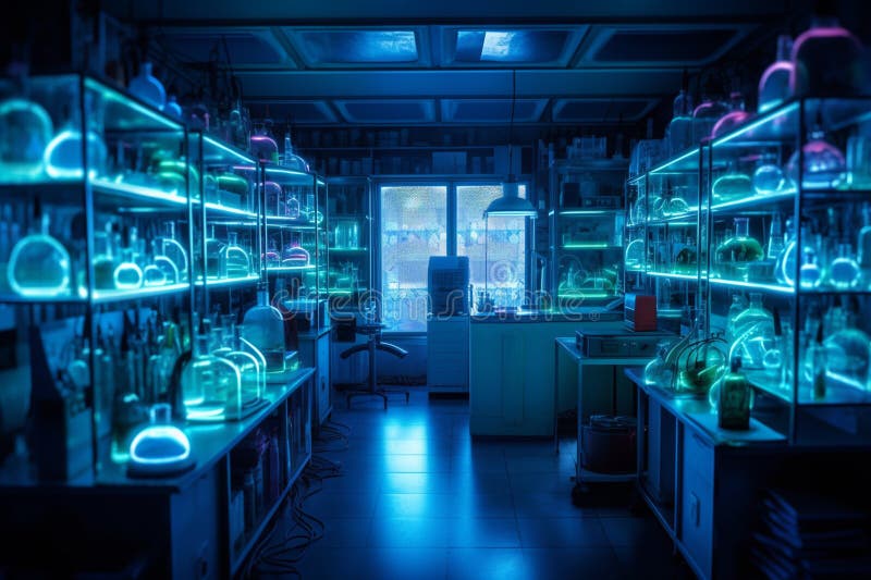 A Laboratory with Blue Lights Inside with Generative AI Stock ...