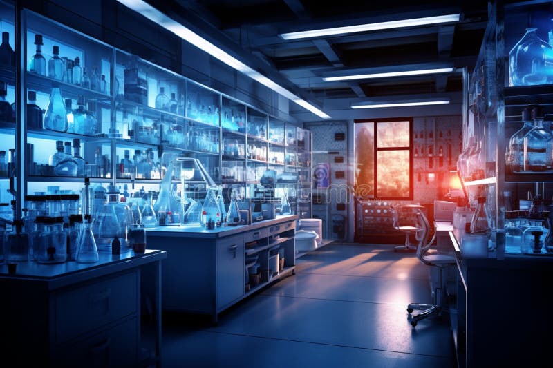 A Laboratory with Blue Lights Inside with Generative AI Stock ...