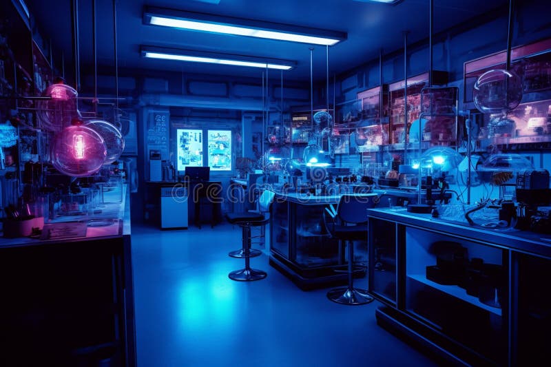 A Laboratory with Blue Lights Inside with Generative AI Stock ...