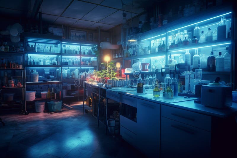 A Laboratory with Blue Lights Inside with Generative AI Stock ...