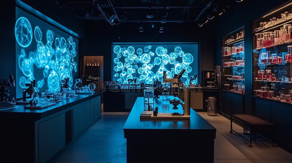 Laboratory blue lights stock illustration. Illustration of blue - 385647067