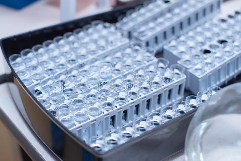 Laboratory Containers with Analyzes for Medical Research Stock Image ...