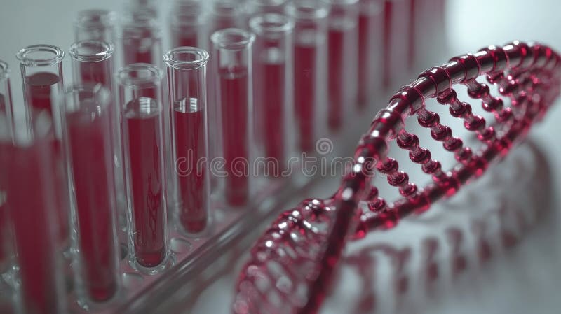 In a Laboratory, a DNA Helix Structure is Displayed Alongside Test ...