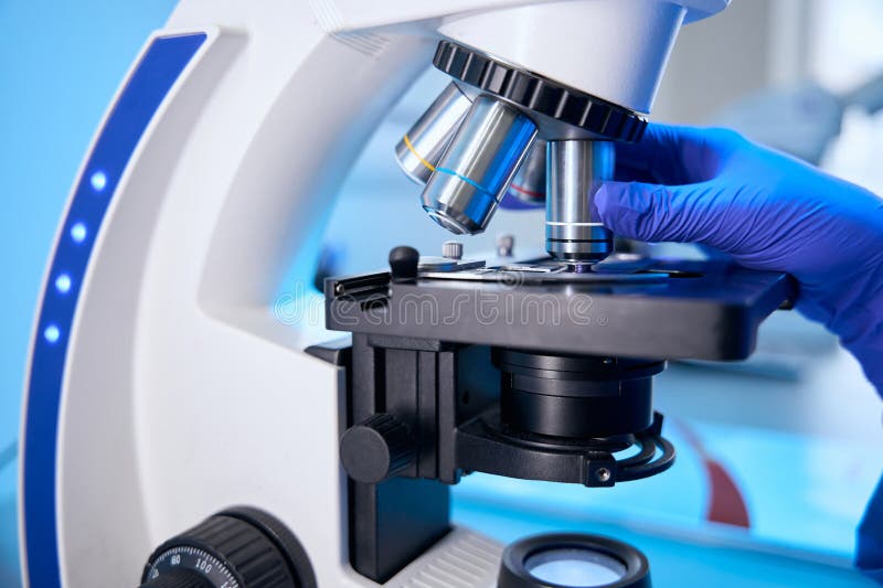 Laboratory Employee Uses Modern Equipment To Analyze Biomaterial Stock ...