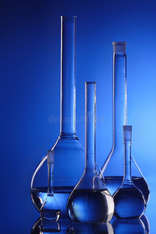 Laboratory Equipment, Beakers Filled by Red Liquid on White Table ...
