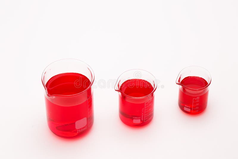 Laboratory Equipment, Beakers Filled by Red Liquid on White Table ...