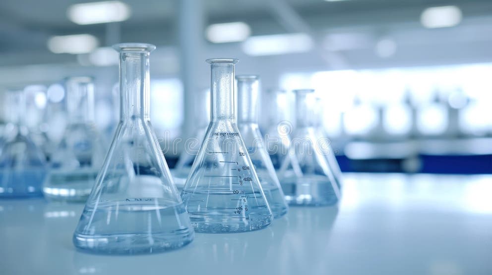 Laboratory Equipment Beakers and Flask with Backlight in Different ...