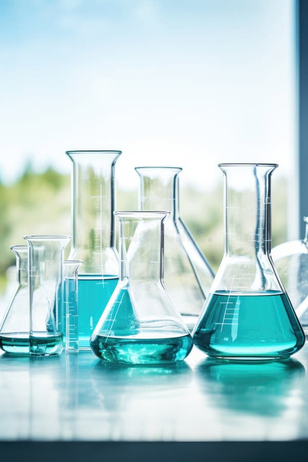 Laboratory Equipment Beakers and Flask with Backlight in Different ...