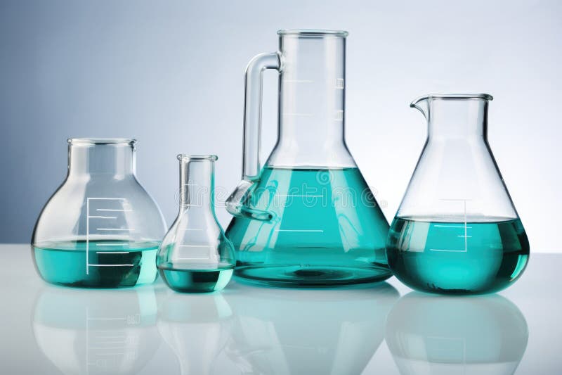 Laboratory Equipment Beakers and Flask with Backlight in Different ...