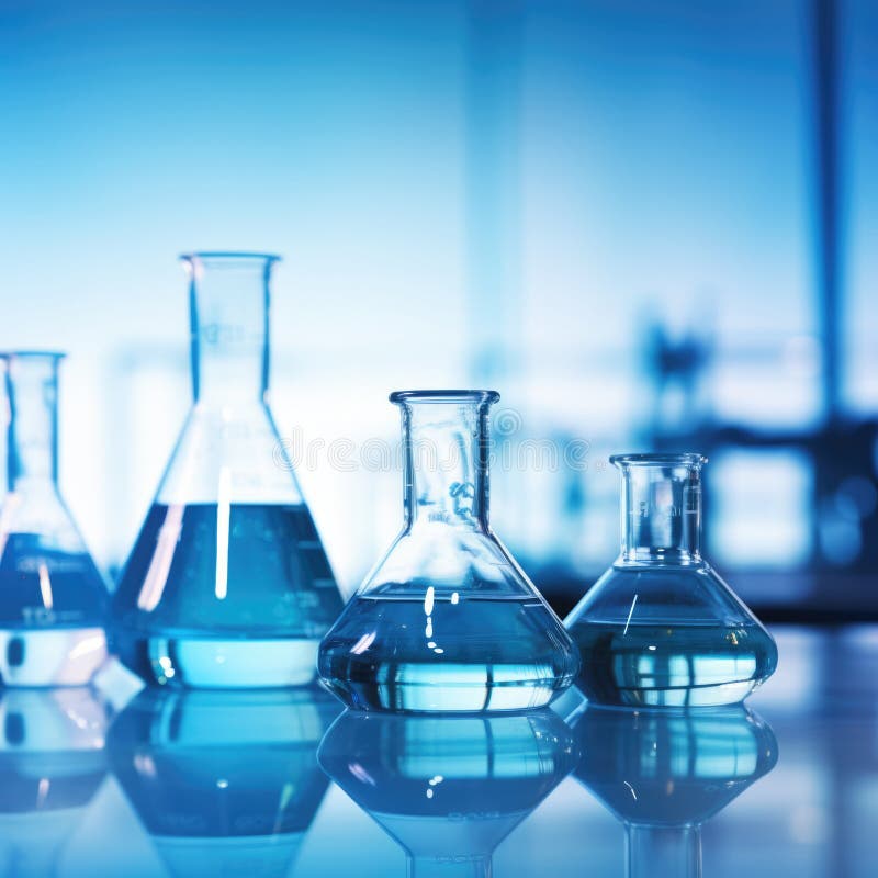 Laboratory Equipment Beakers and Flask with Backlight in Different ...