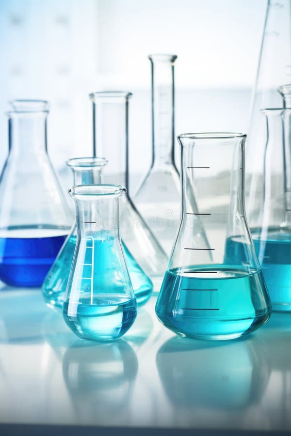 Laboratory Equipment Beakers and Flask with Backlight in Different ...