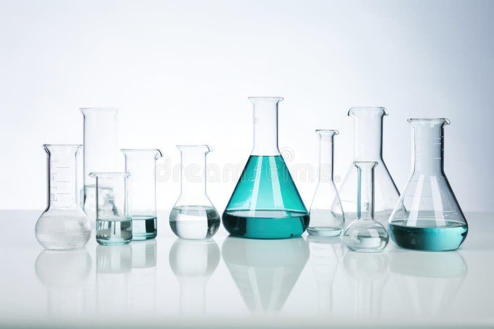 Laboratory Equipment Beakers and Flask with Backlight in Different ...