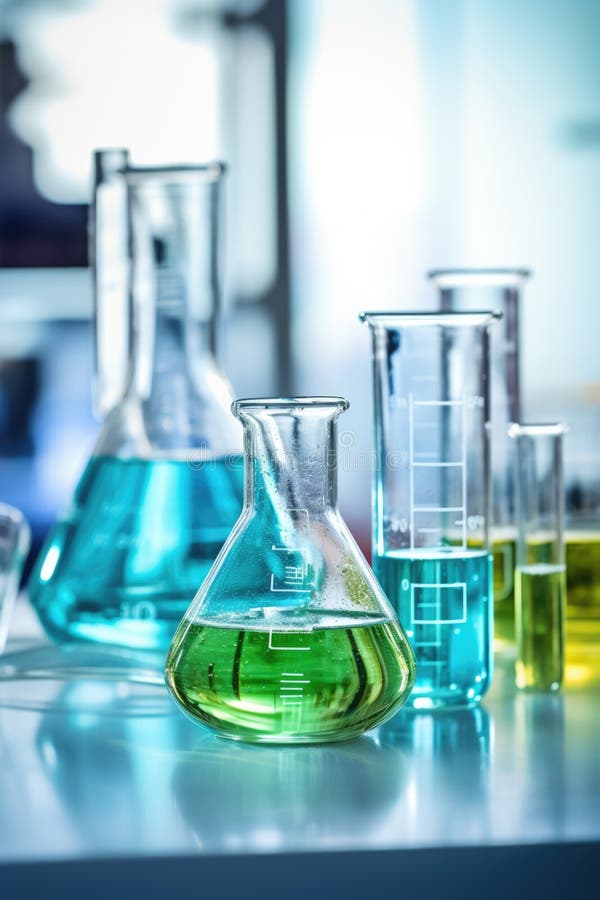 Laboratory Equipment Beakers and Flask with Backlight in Different ...