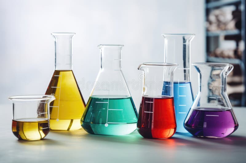 Laboratory Equipment Beakers and Flask with Backlight in Different ...