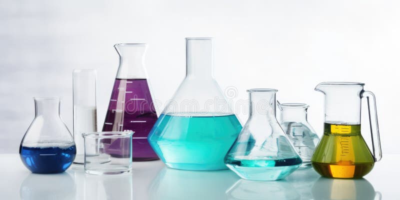 Laboratory Equipment Beakers and Flask with Backlight in Different ...